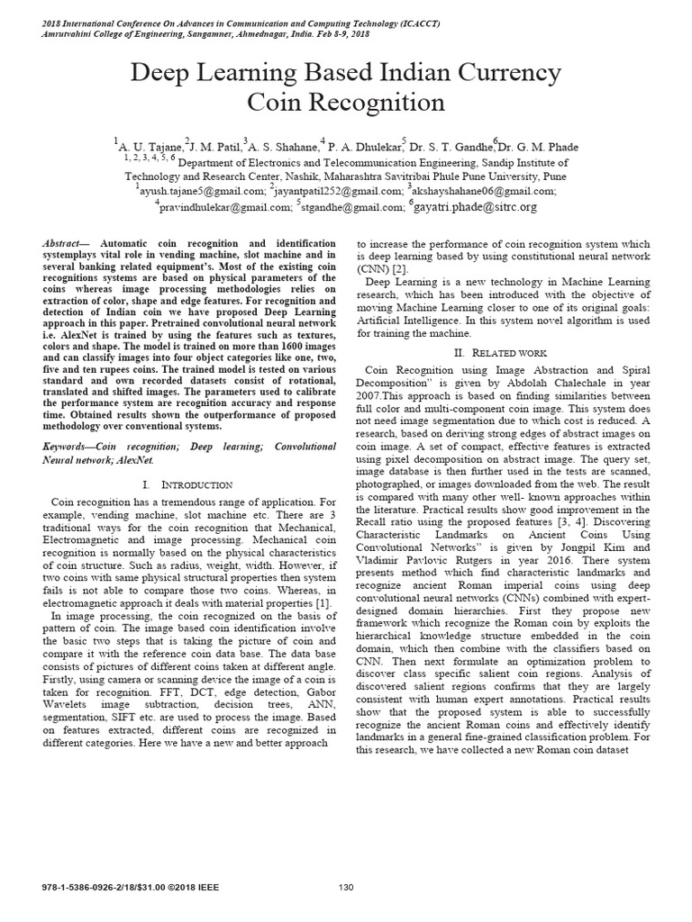 Deep Learning Based Indian Currency Coin Recognition | PDF | Artificial ...