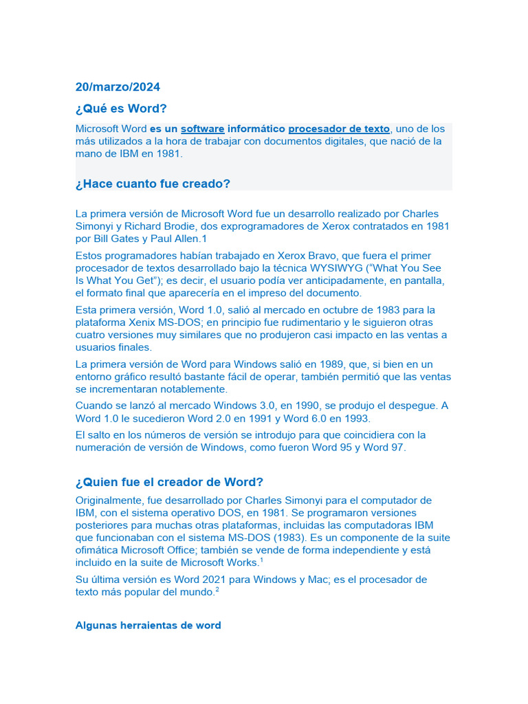 Historia y funciones de Microsoft Word | PDF | Microsoft Word | Software