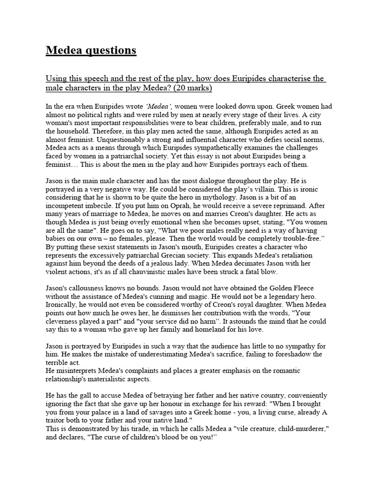 Medea Questions - 20 Mark | PDF | Jason