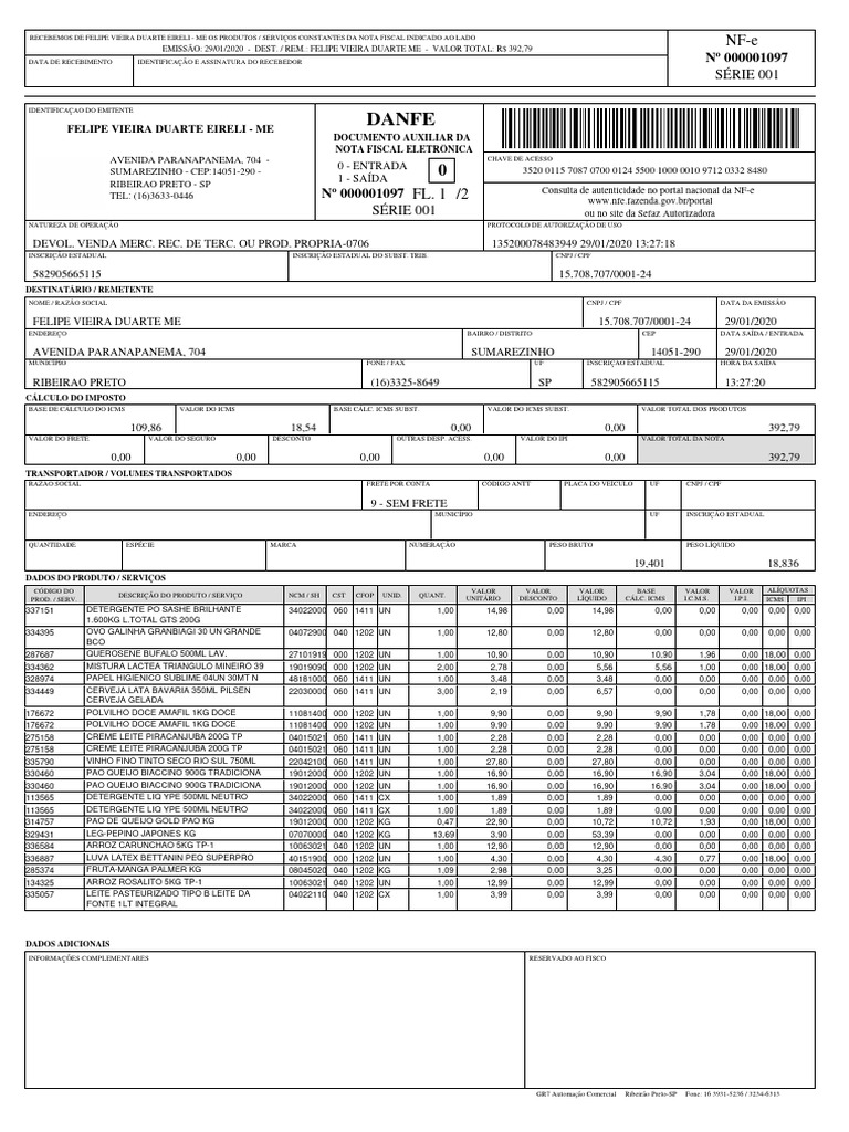 Danfe: SÉRIE 001 | PDF | Recibo | Documentos empresariais