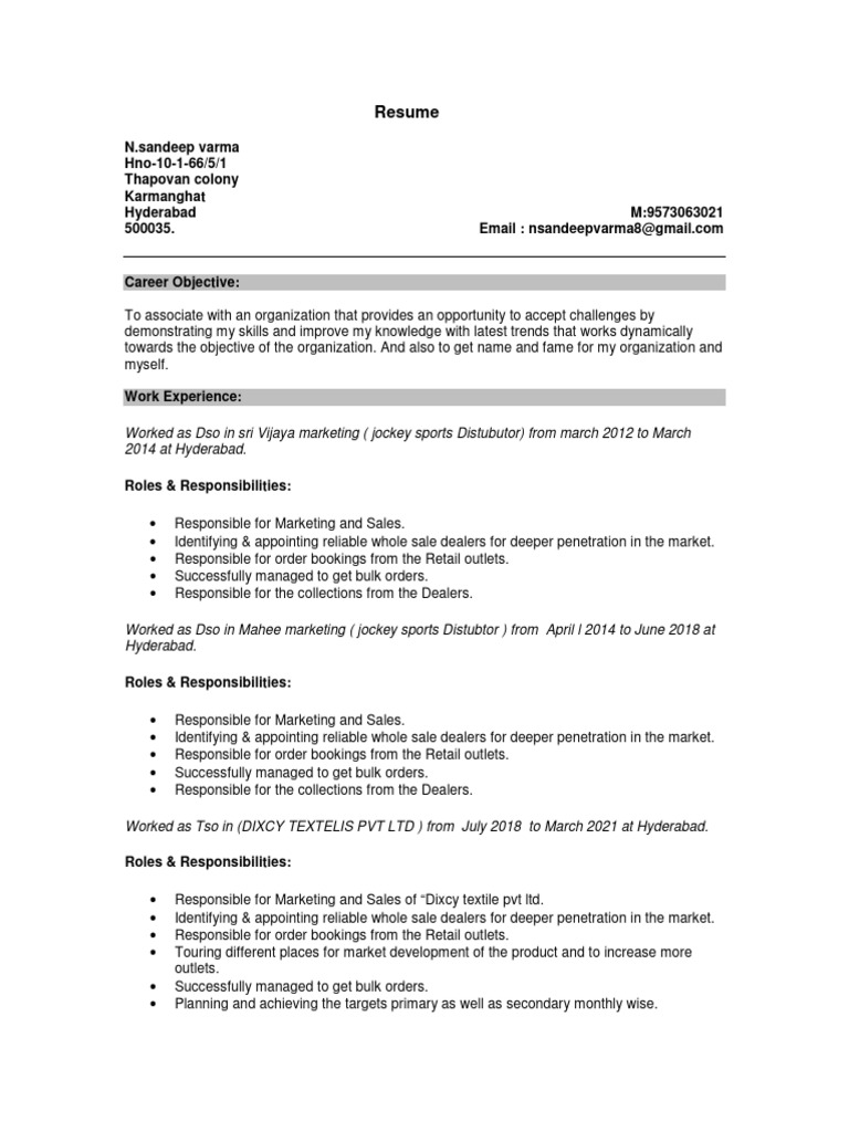 Latest Sandeep Resume Pdf