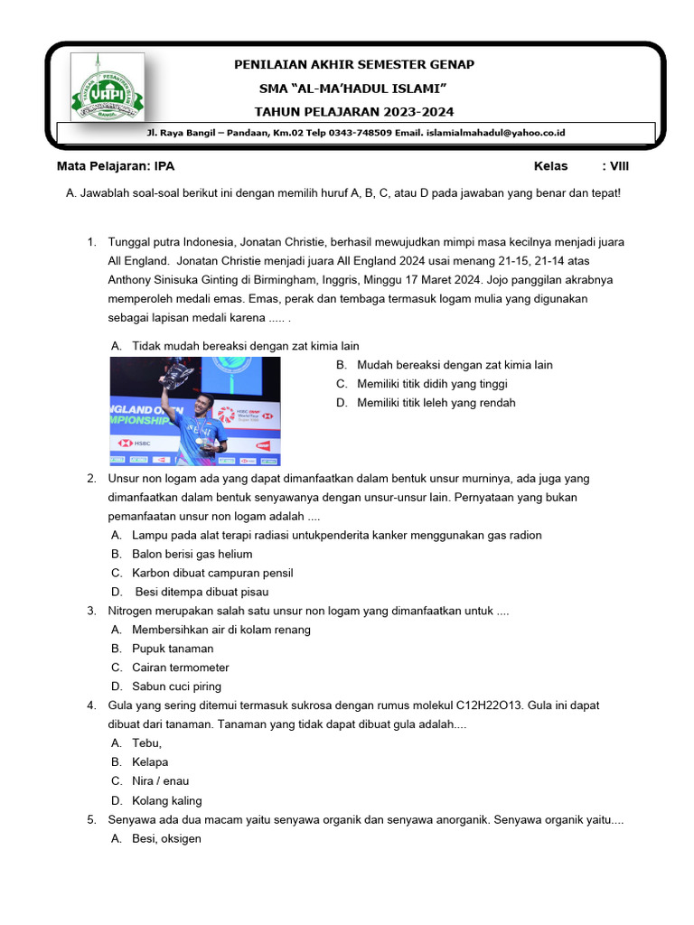 Soal Pas Genap Geo Xi 2022-2023 Tipe A | PDF