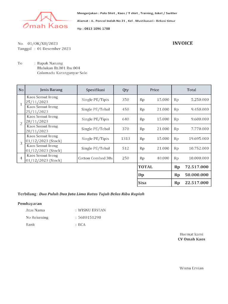 Invoice Semut Ireng | PDF