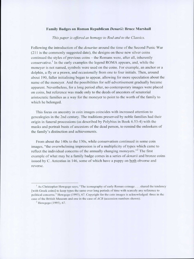 Family Badges on Roman Republican Denarii. Bruce Marshall | PDF ...