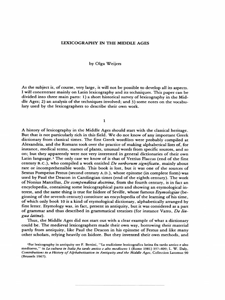 Lexicography in The Middle Ages | PDF | Lexicography | Dictionary