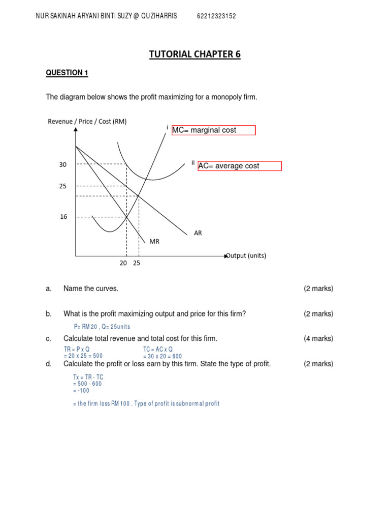 Tutorial Chapter 6 - Calculate Answer | PDF | Profit (Economics) | Marginal Cost