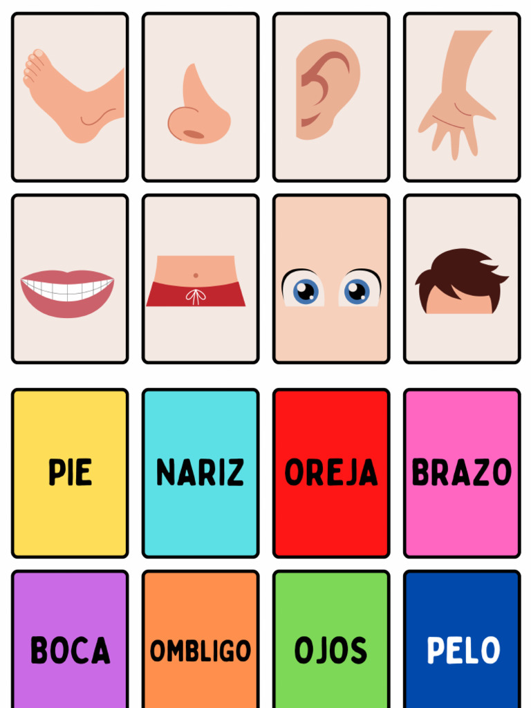 Memory partes del cuerpo español colores | PDF
