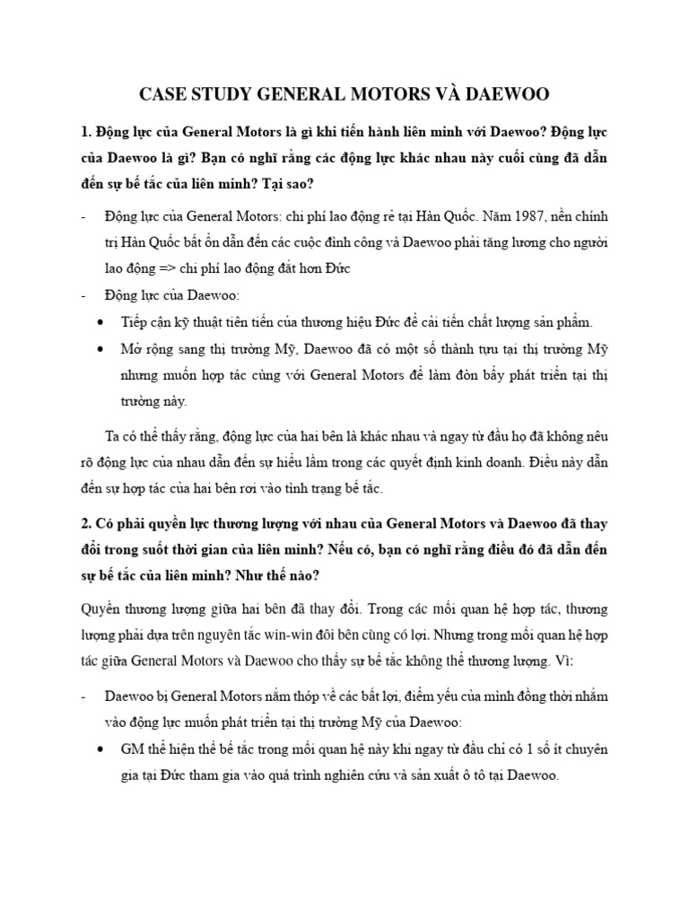 Case Study General Motors Và Daewoo | PDF