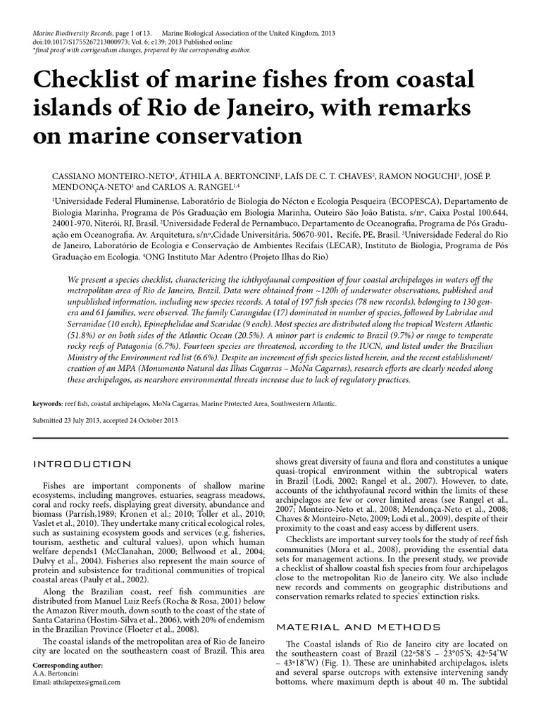 Monteiro-Neto Et Al (2013) Checklist of Marine Fishes From Coastal ...