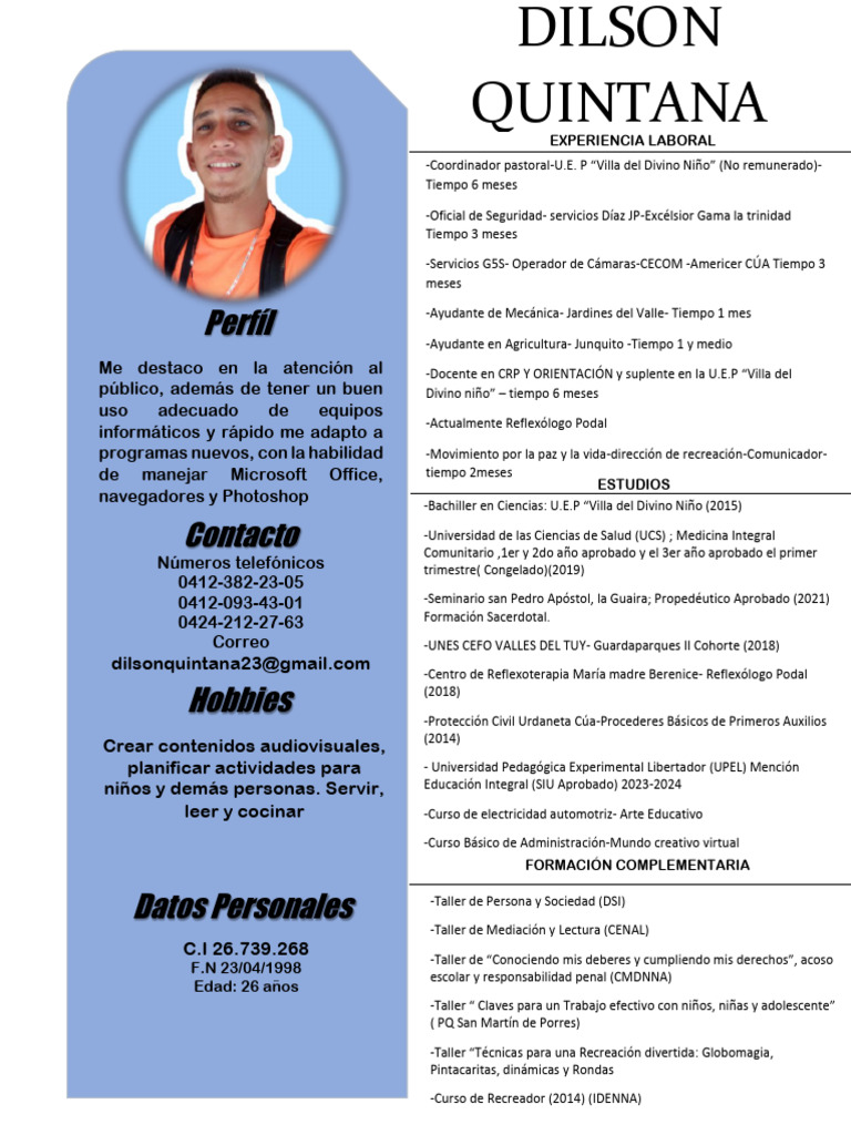 Experiencia y Formación de Dilson Quintana | PDF