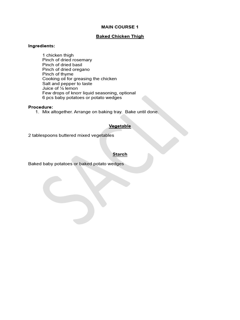 Main Course Recipes and Procedures | PDF | Cooking | Pasta