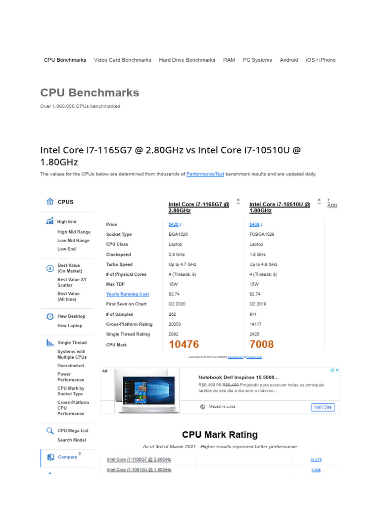 Benchmark Cpu Intel | PDF | Laptop | Central Processing Unit