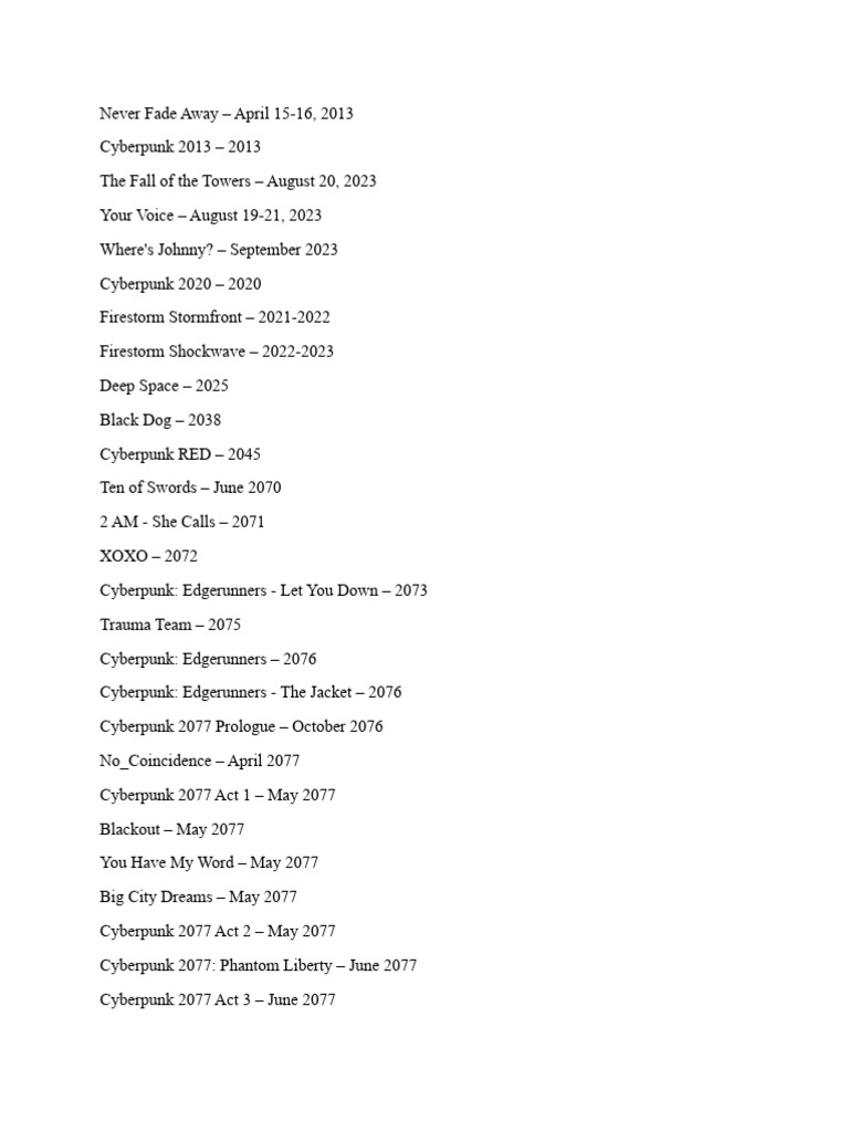 Cyberpunk Timeline Pdf