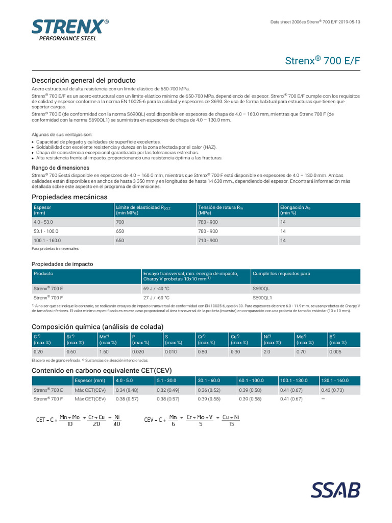 Data Sheet 2006es Strenx | PDF | Acero | Rieles