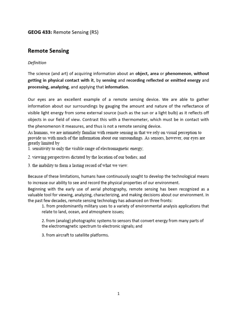 GEOG 433 - Remote Sensing - NOTES | PDF | Electromagnetic Spectrum ...