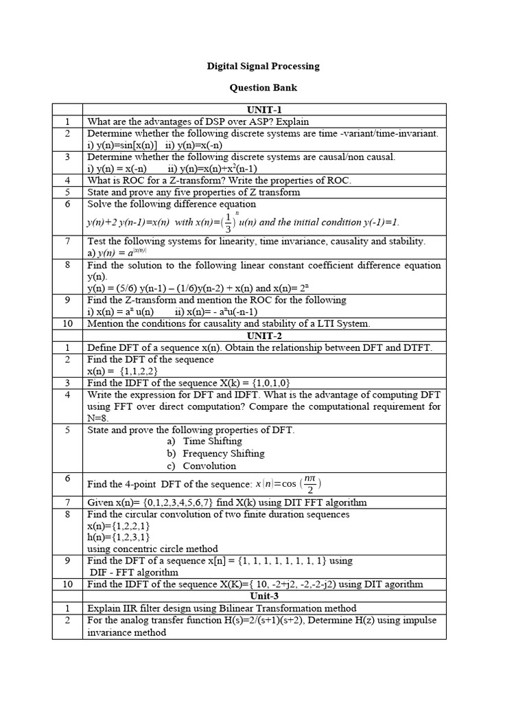 Digital Signal Processing - Question Bank | PDF | Discrete Fourier Transform | Filter (Signal ...