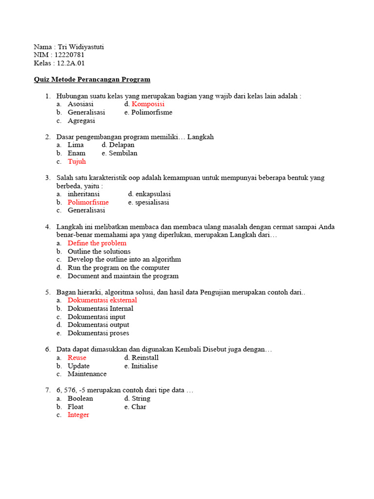 Kuis Metode Perancangan Program | PDF