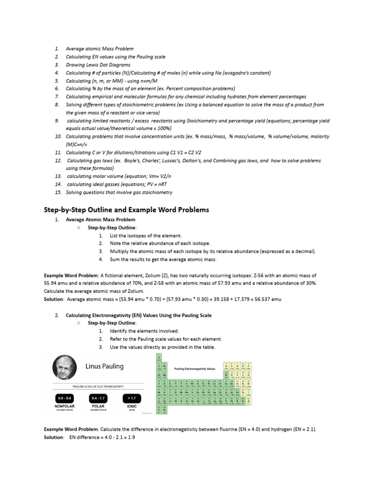 SCH3U1 Method Sheet | PDF | Mole (Unit) | Stoichiometry