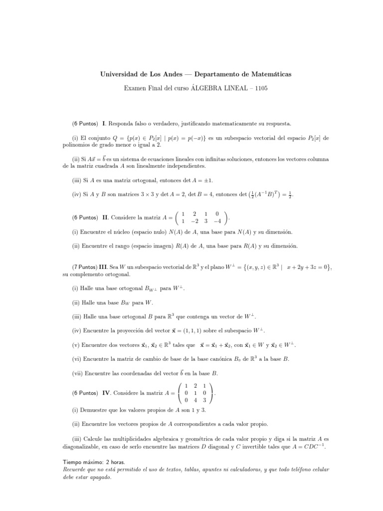 1105 Álgebra Lineal | PDF | Mapa lineal | Base (álgebra lineal)