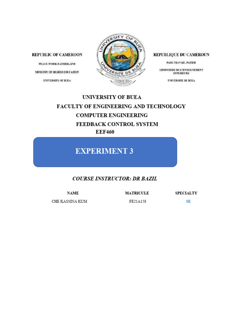 UNIVERSITY OF BUEA | PDF | Control Theory | Electrical Engineering