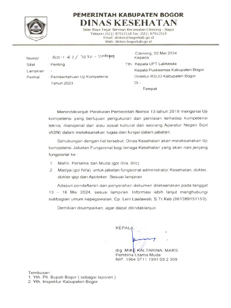 Surat Pemberitahuan Ujikom 2024 | PDF