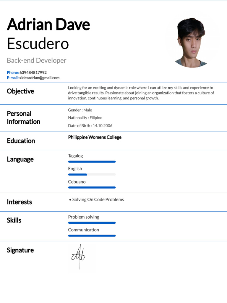 Back-end Developer Resume Adrian Escudero | PDF