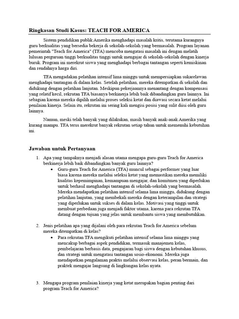 Case Study Teach For America | PDF