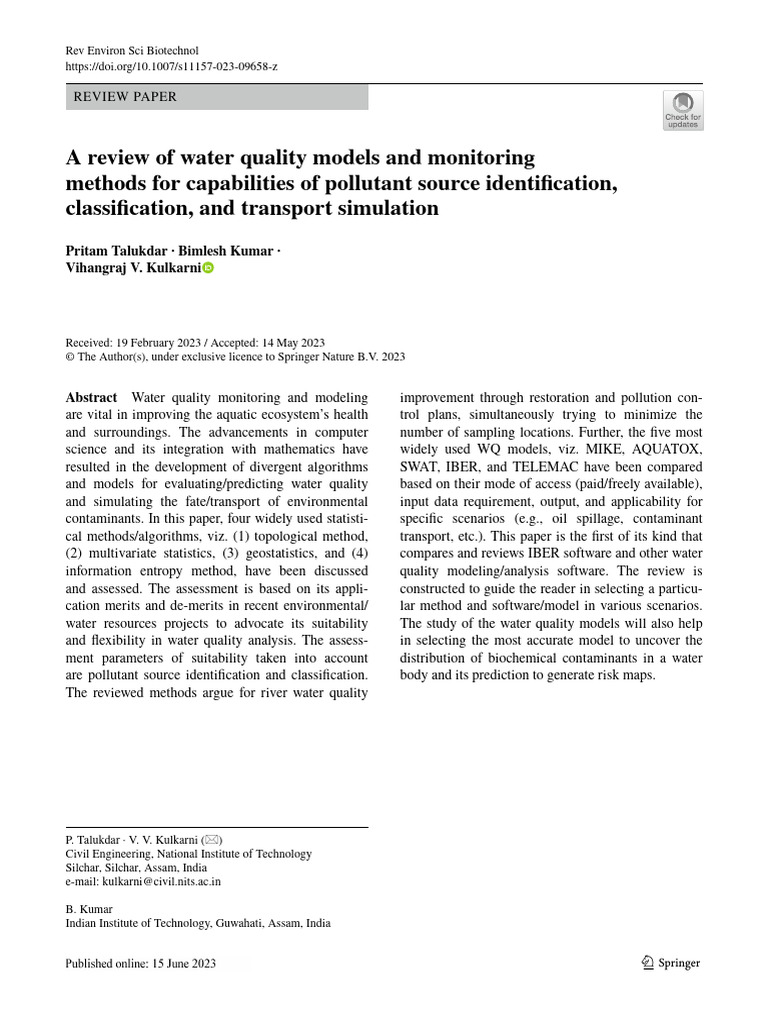 A review of water quality models and monitoring | Download Free PDF | Principal Component ...