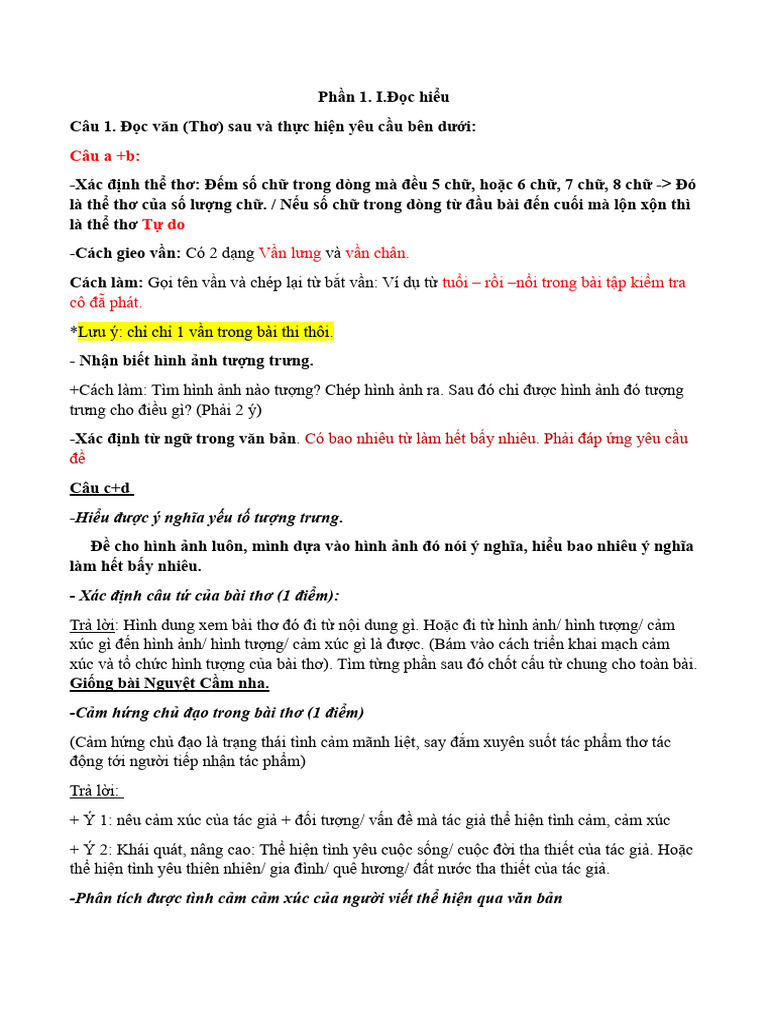 NỘI DUNG CHI TIẾT ÔN THI HKII VĂN 11 | PDF