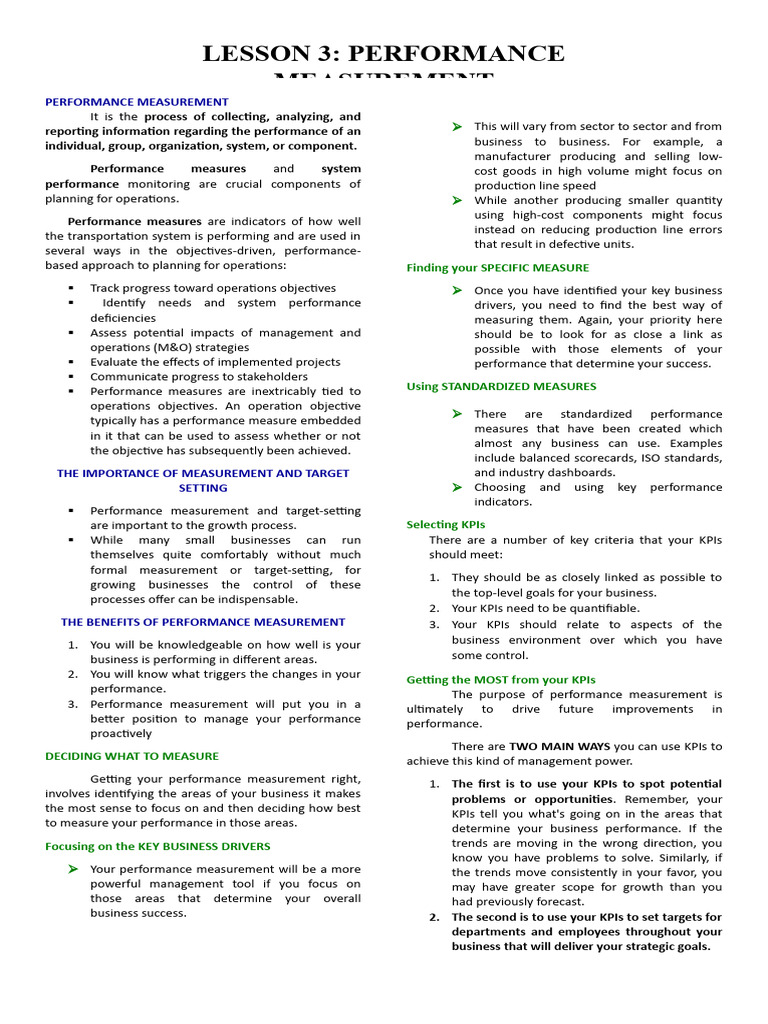 TQM Lesson 3 and 4 Reviewer | PDF | Forecasting | Performance Indicator