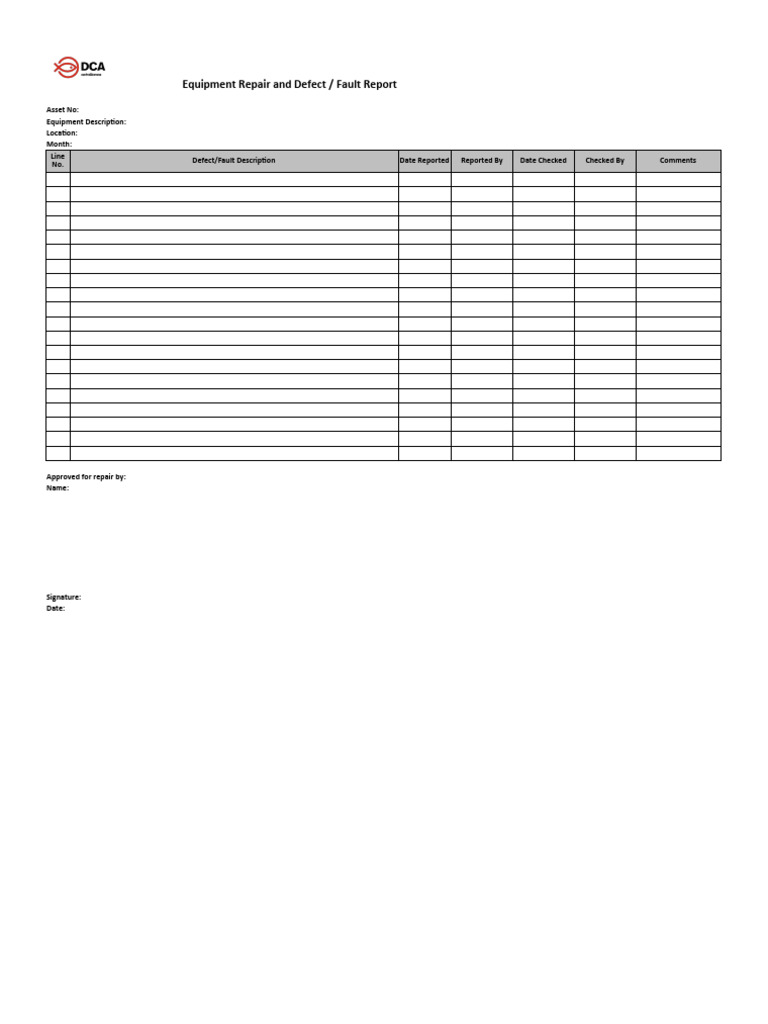 Equipment Fault Report Template | PDF