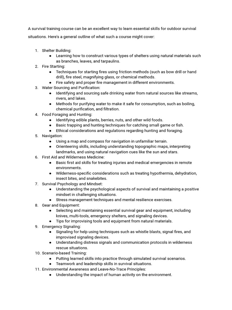Essential Skills for Survival Training | PDF | Survival Skills ...