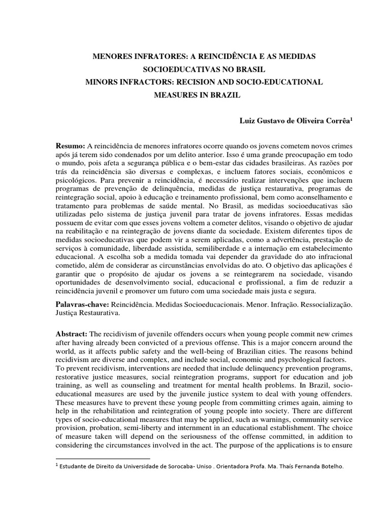 Menores Infratores - A Reincidência e As Medidas Socioeducativas No ...