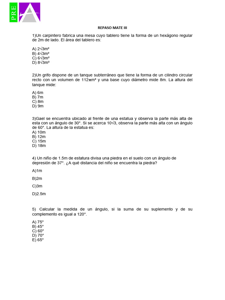 Repaso Mate Iii | Descargar gratis PDF | Triángulo | Geometría