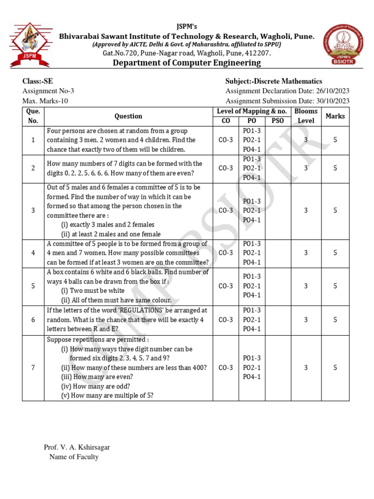 Discrete Mathematics Assignment SE 2023 | PDF | Mathematics