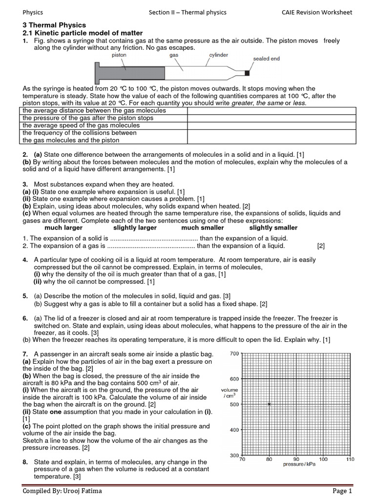 Physics RevisionWorksheet Section II ThermalPhysics | PDF | Gases | Heat
