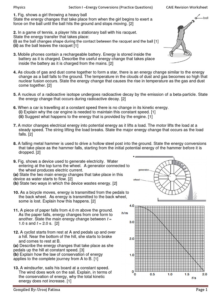 Physics PracticeQuestions EnergyConversions 5054 P2 | PDF ...