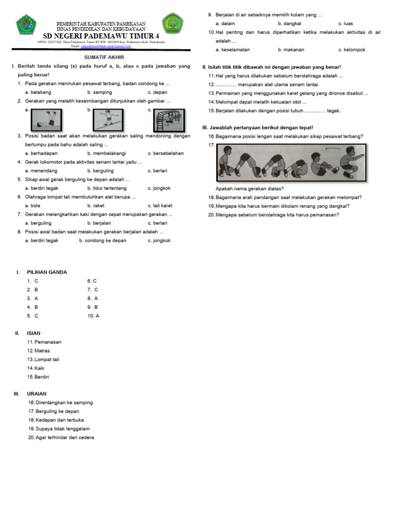 SMT 2 - Pat Pjok Kelas 1 | PDF
