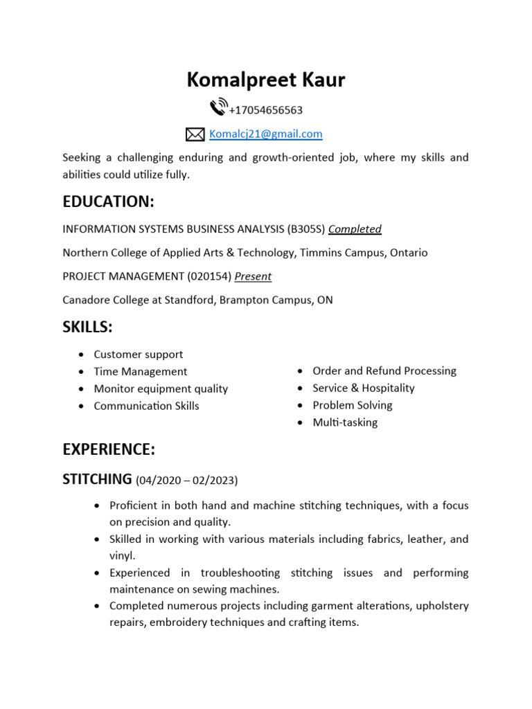 Komal Stitching (Resume) | PDF | Art