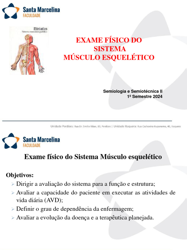 Exame Físico Sistema Musculo Esqueletico 2024 | PDF | Músculo | Dor