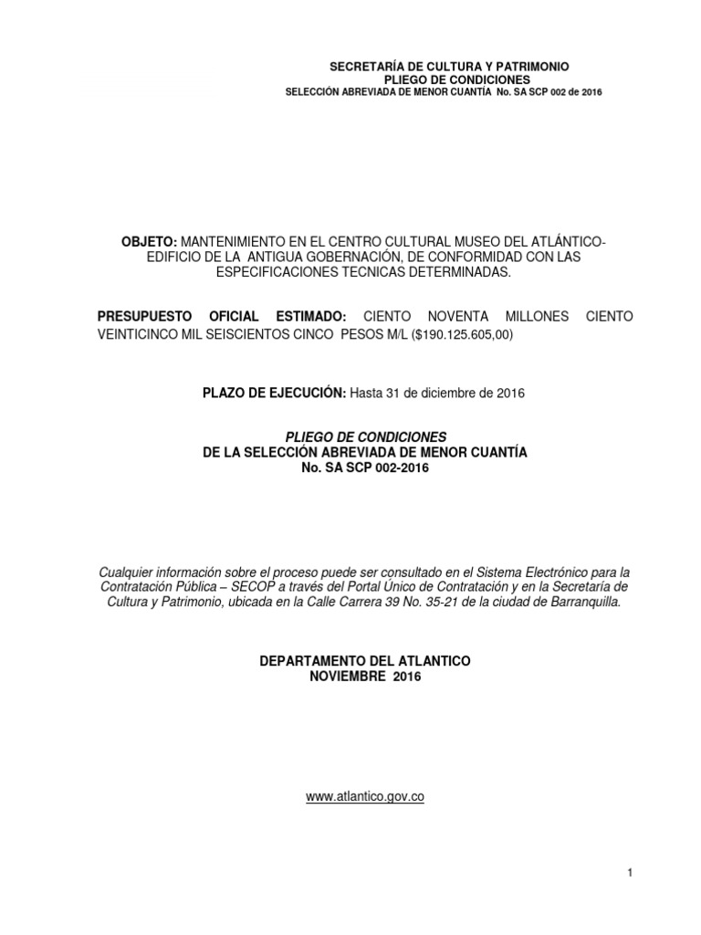 PLIEGO DE CONDICIONES DEFINITIVOS | Descargar gratis PDF | Salario mínimo | Pequeñas y medianas ...