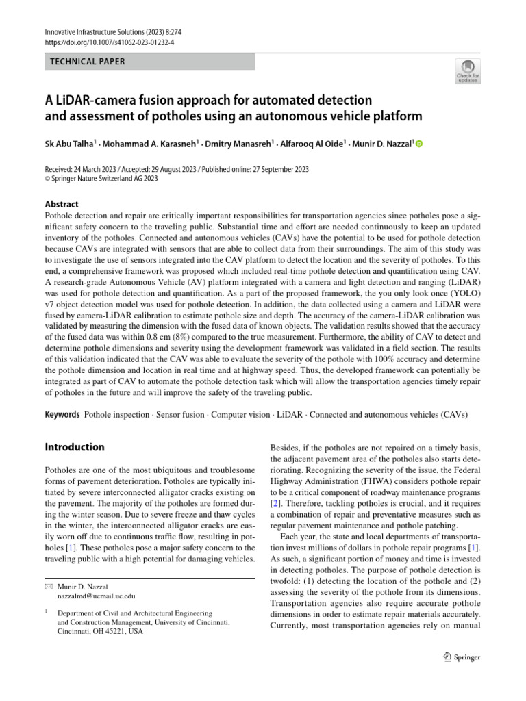 A Lidar Camera Fusion Approach For Automated Detection and Assessment ...