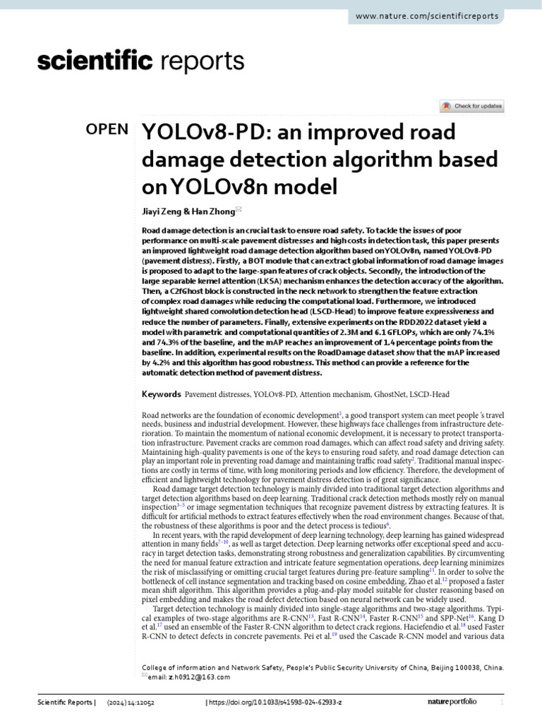 Yolov8 PD: An Improved Road Damage Detection Algorithm Based On Yolov8N Model | PDF | Deep ...
