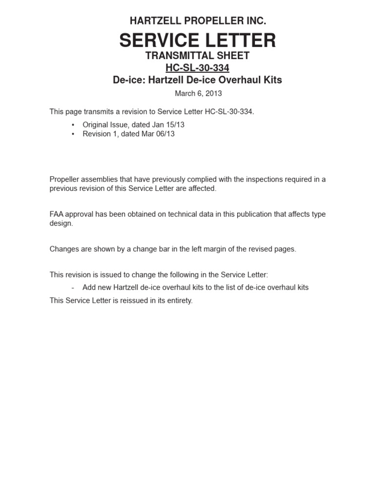 Service Letter: Hartzell Propeller Inc | PDF | Screw