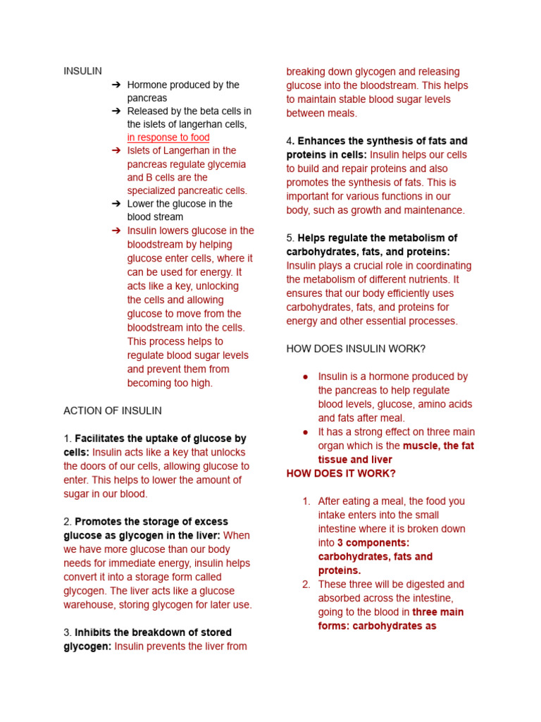 Insulin Notes Pdf Insulin Glucose 8260