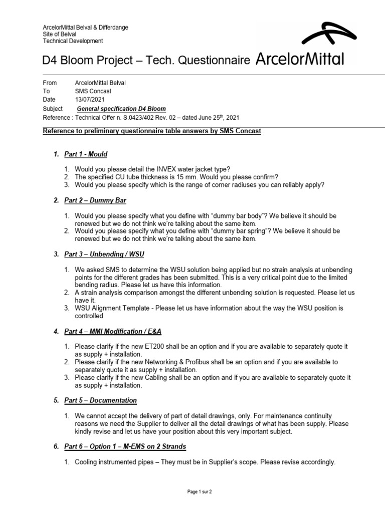 CCM Technical Questionnaire Overview | PDF