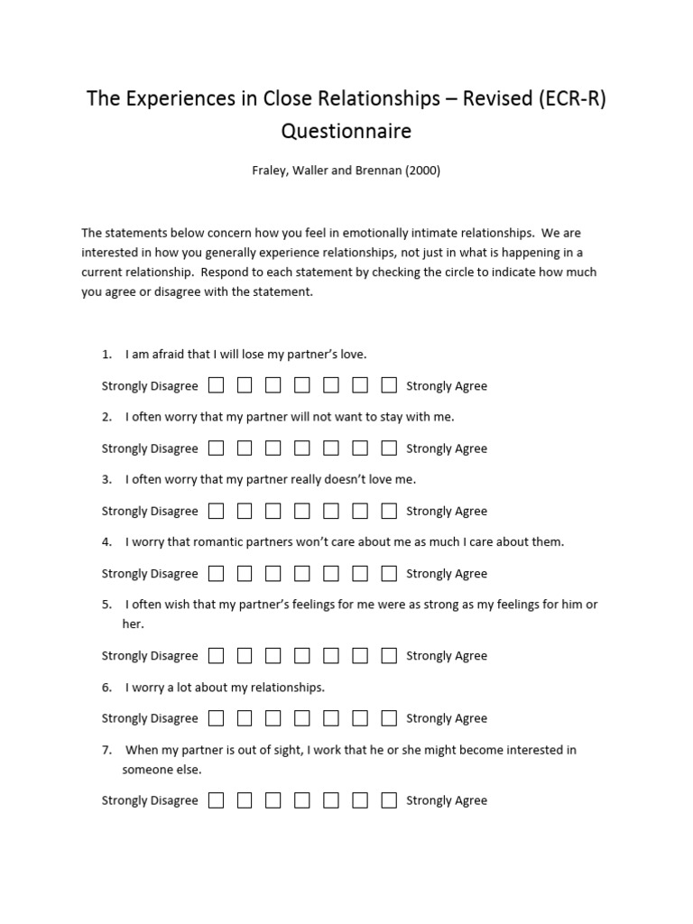The Experiences in Close Relationships-Revised | PDF | Feeling ...