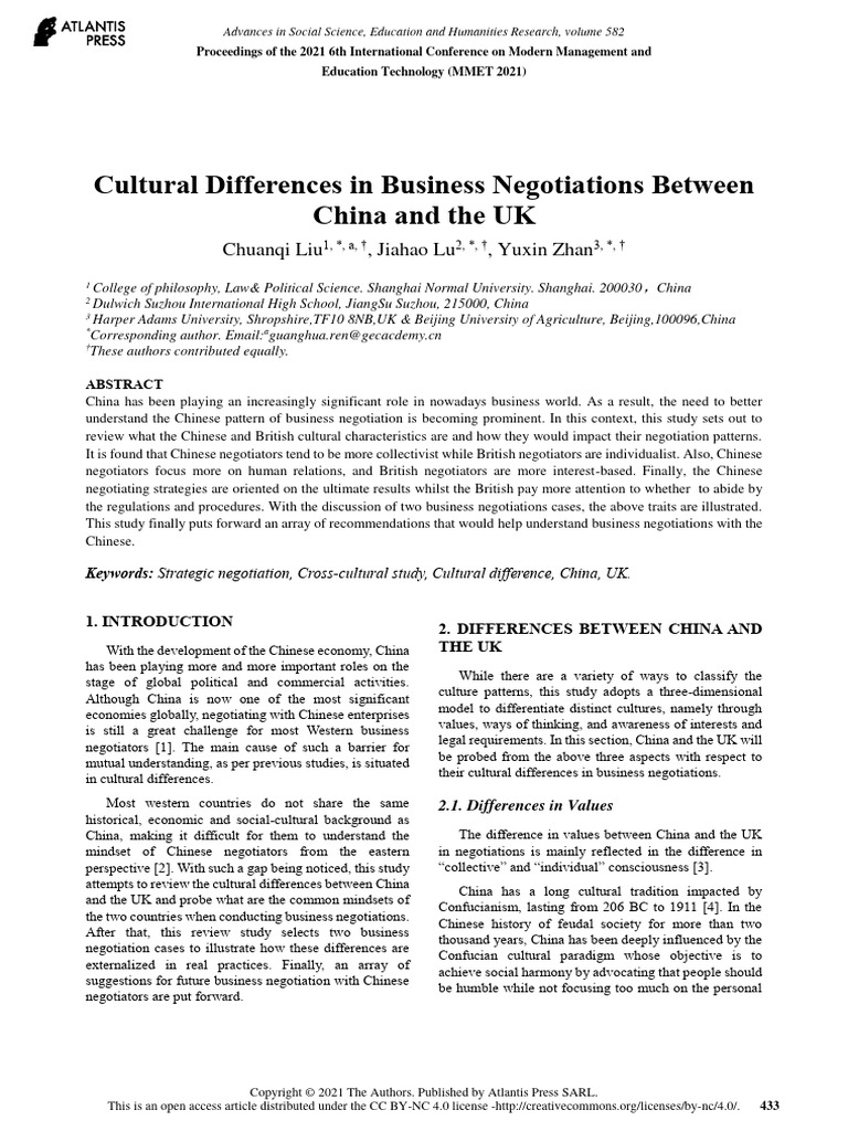 Cultural Differences in Business Negotiations Between China and The UK ...