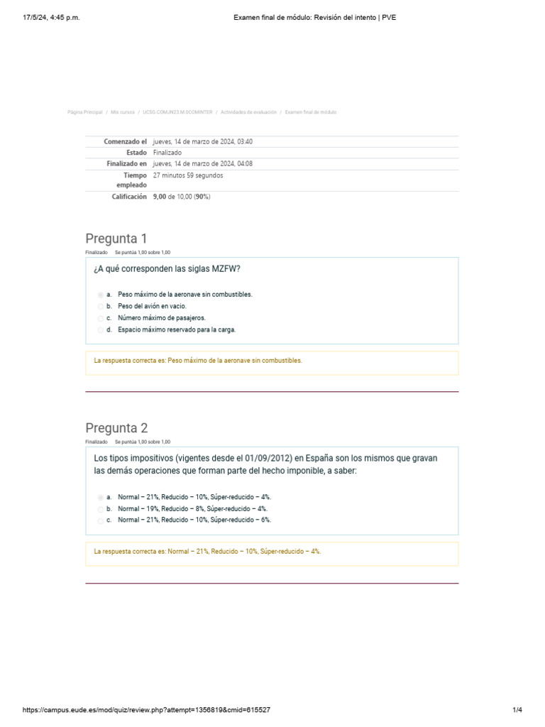 Examen Final de Módulo - Revisión Del Intento - PVE - PDF COMERCIO | Descargar gratis PDF ...