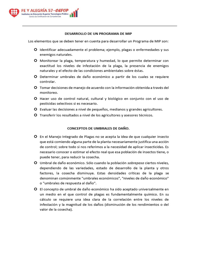 10 Umbrales y MIP | PDF | Plaga (organismo) | Agricultura